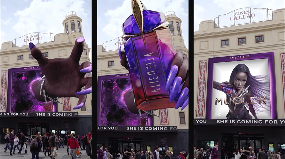 Mugler se une a la tendencia del fake out of home en Callao City Lights